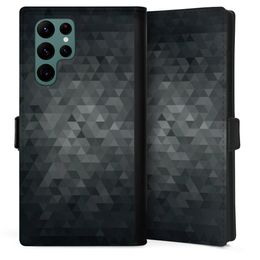 DeinDesign Galaxy S22 Ultra Handy Klapph&uuml;lle Handyh&uuml;lle aus Kunst Leder schwarz Flip Case Muster Black Triangle Sideflip mit langer Lasche