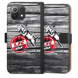 DeinDesign Xiaomi Mi 11 Lite 5G Handy Klapph&uuml;lle Handyh&uuml;lle aus Kunst Leder schwarz Flip Case 1. Fc K&ouml;ln Wooden Look Official Licensed Product Sideflip mit 