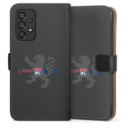 DeinDesign Galaxy A53 5G Handy Klapph&uuml;lle Handyh&uuml;lle aus Kunst Leder schwarz Flip Case Olympique Lyonnais Ol Olympique Lyon Sideflip mit langer Lasche