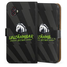 DeinDesign Galaxy XCover 6 Pro Handy Klapph&uuml;lle Handyh&uuml;lle aus Kunst Leder schwarz Flip Case Official Licensed Product Borussia M&ouml;nchengladbach Horse Sideflip 