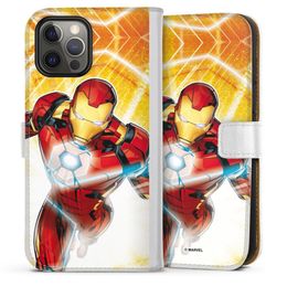 DeinDesign iPhone 12 Pro Max Handy Klapph&uuml;lle Handyh&uuml;lle aus Kunst Leder wei&szlig; Flip Case Marvel Iron Man Fire Sideflip mit Lasche