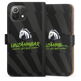 DeinDesign Xiaomi Mi 11 Lite 5G Handy Klapph&uuml;lle Handyh&uuml;lle aus Kunst Leder schwarz Flip Case Horse Official Licensed Product Borussia M&ouml;nchengladbach Sideflip 