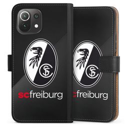DeinDesign Xiaomi Mi 11 Lite 5G Handy Klapph&uuml;lle Handyh&uuml;lle aus Kunst Leder schwarz Flip Case Lettering Sc Freiburg Logo Sideflip mit langer Lasche