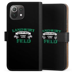 DeinDesign Xiaomi Mi 11 Lite 5G Handy Klapph&uuml;lle Handyh&uuml;lle aus Kunst Leder schwarz Flip Case Tractor Farmer Wisdom Sideflip mit langer Lasche