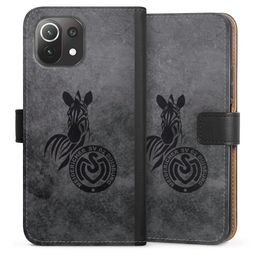DeinDesign Xiaomi Mi 11 Lite 5G Handy Klapph&uuml;lle Handyh&uuml;lle aus Kunst Leder schwarz Flip Case Official Licensed Product Msv Duisburg Zebra Sideflip mit langer 