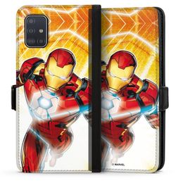DeinDesign Galaxy A51 Handy Klapph&uuml;lle Handyh&uuml;lle aus Kunst Leder schwarz Flip Case Marvel Iron Man Fire Sideflip mit Lasche