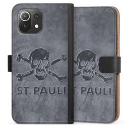 DeinDesign Xiaomi Mi 11 Lite 5G Handy Klapph&uuml;lle Handyh&uuml;lle aus Kunst Leder schwarz Flip Case Concrete Logo Fc St. Pauli Sideflip mit langer Lasche