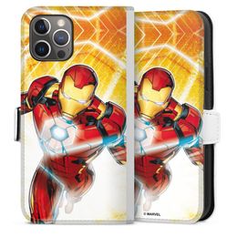 DeinDesign iPhone 12 Pro Handy Klapph&uuml;lle Handyh&uuml;lle aus Kunst Leder wei&szlig; Flip Case Marvel Iron Man Fire Sideflip mit Lasche