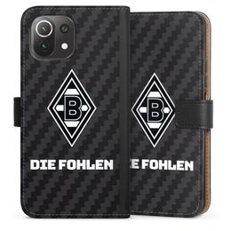 DeinDesign Xiaomi Mi 11 Lite 5G Handy Klapph&uuml;lle Handyh&uuml;lle aus Kunst Leder schwarz Flip Case Carbon Borussia M&ouml;nchengladbach Gladbach Sideflip mit langer Lasche