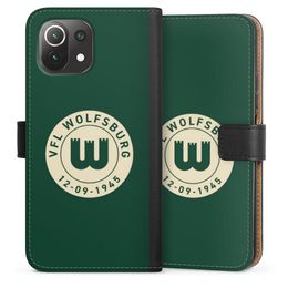 DeinDesign Xiaomi Mi 11 Lite 5G Handy Klapph&uuml;lle Handyh&uuml;lle aus Kunst Leder schwarz Flip Case Vfl Wolfsburg Official Licensed Product 80 Jahre Sideflip mit 