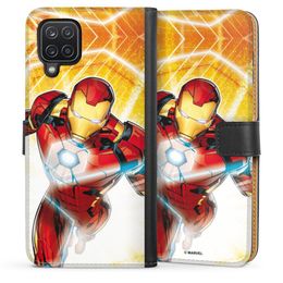 DeinDesign Galaxy A12 Handy Klapph&uuml;lle Handyh&uuml;lle aus Kunst Leder schwarz Flip Case Fire Iron Man Marvel Sideflip mit langer Lasche