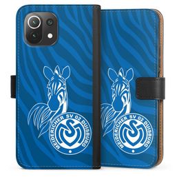DeinDesign Xiaomi Mi 11 Lite 5G Handy Klapph&uuml;lle Handyh&uuml;lle aus Kunst Leder schwarz Flip Case Merchandise Zebra Msv Duisburg Sideflip mit langer Lasche