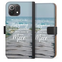 DeinDesign Xiaomi Mi 11 Lite 5G Handy Klapph&uuml;lle Handyh&uuml;lle aus Kunst Leder schwarz Flip Case Statement Beach Spruch Sideflip mit langer Lasche