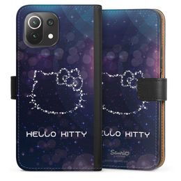 DeinDesign Xiaomi Mi 11 Lite 5G Handy Klapph&uuml;lle Handyh&uuml;lle aus Kunst Leder schwarz Flip Case Merchandise Hello Kitty Weltall Sideflip mit langer Lasche