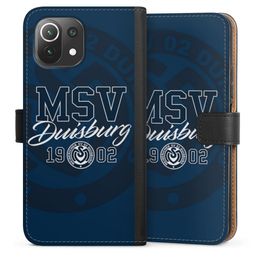 DeinDesign Xiaomi Mi 11 Lite 5G Handy Klapph&uuml;lle Handyh&uuml;lle aus Kunst Leder schwarz Flip Case Msv Duisburg Merchandise Soccer Sideflip mit langer Lasche
