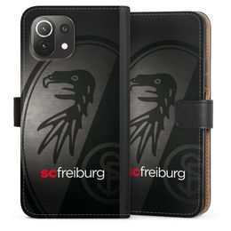 DeinDesign Xiaomi Mi 11 Lite 5G Handy Klapph&uuml;lle Handyh&uuml;lle aus Kunst Leder schwarz Flip Case Sc Freiburg Official Licensed Product Metallic Look Sideflip mit 