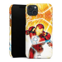 DeinDesign iPhone 15 Plus Handy Premium Case Smartphone Handyh&uuml;lle Schutzh&uuml;lle gl&auml;nzend Marvel Iron Man Fire Premium Case