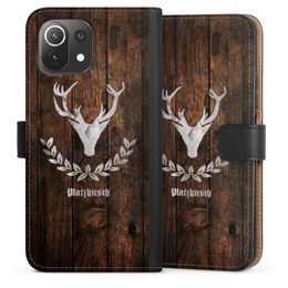 DeinDesign Xiaomi Mi 11 Lite 5G Handy Klapph&uuml;lle Handyh&uuml;lle aus Kunst Leder schwarz Flip Case Wood Deer Wooden Look Sideflip mit langer Lasche