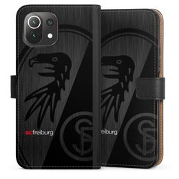 DeinDesign Xiaomi Mi 11 Lite 5G Handy Klapph&uuml;lle Handyh&uuml;lle aus Kunst Leder schwarz Flip Case Metallic Look Sc Freiburg Official Licensed Product Sideflip mit 
