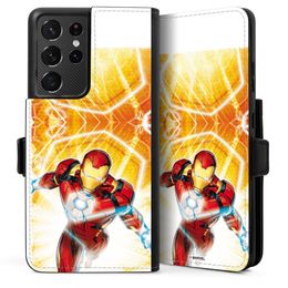 DeinDesign Galaxy S21 Ultra 5G Handy Klapph&uuml;lle Handyh&uuml;lle aus Kunst Leder schwarz Flip Case Marvel Iron Man Fire Sideflip mit Lasche