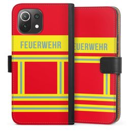 DeinDesign Xiaomi Mi 11 Lite 5G Handy Klapph&uuml;lle Handyh&uuml;lle aus Kunst Leder schwarz Flip Case Fire Fighters Fire Fighter Life Saver Sideflip mit langer Lasche