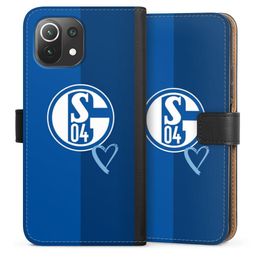 DeinDesign Xiaomi Mi 11 Lite 5G Handy Klapph&uuml;lle Handyh&uuml;lle aus Kunst Leder schwarz Flip Case Heart Schalke 04 Fc Schalke 04 Sideflip mit langer Lasche