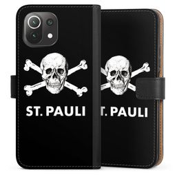 DeinDesign Xiaomi Mi 11 Lite 5G Handy Klapph&uuml;lle Handyh&uuml;lle aus Kunst Leder schwarz Flip Case Official Licensed Product Fc St. Pauli Totenkopf Sideflip mit 