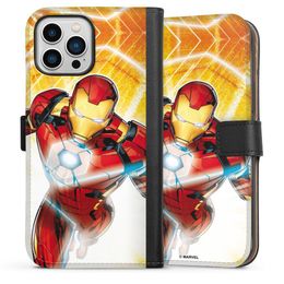 DeinDesign iPhone 13 Pro Max Handy Klapph&uuml;lle Handyh&uuml;lle aus Kunst Leder schwarz Flip Case Marvel Iron Man Fire Sideflip mit langer Lasche