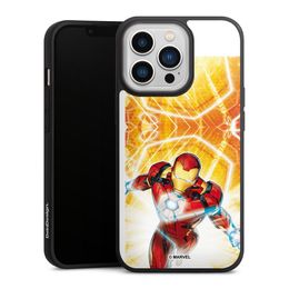 DeinDesign iPhone 13 Pro Handy Premium Silikon H&uuml;lle Handyh&uuml;lle schwarz Case Marvel Iron Man Fire Silikon Premium Case