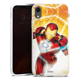 DeinDesign iPhone Xr Handy Silikon H&uuml;lle Case wei&szlig; Handyh&uuml;lle Marvel Iron Man Fire Silikon Case