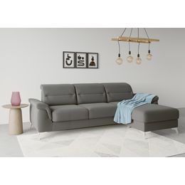 Sit & More Ecksofa SIT & MORE "Sinatra L-Form", grau, B:258cm H:85cm T:170cm, 90% Polyester, 10% Polyamid, Sofas, Ecksofa, mit Recamiere, optinal mit Kopfteilverstellung und Armteilfunktion