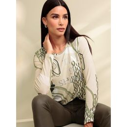 3/4-Arm-Shirt Heine "Shirt", Damen, Gr. 34, ecru, khaki, bedruckt, 95% Viskose, 5% Elasthan, bedruckt, gemustert, mehrfarbig, Rundhals, Shirts 3/4-Arm-Shirt