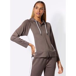 Langjacke feel good, Damen, Gr. 44/46, dunkeltaupe, ecru, 50% Modal, 44% Polyester, 6% Elasthan, unifarben, Jacken Langjacke