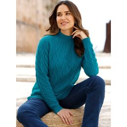 Stehkragenpullover Classic Basics "Langarm-Pullover", Damen, Gr. 56, aquapetrol, 100% Polyacryl, unifarben, Pullover Stehkragenpullover