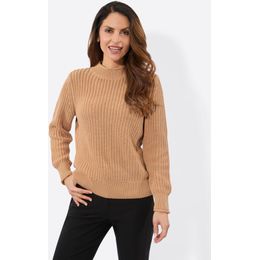Stehkragenpullover Inspirationen "Stehkragen-Pullover", Damen, Gr. 54, camel, 100% Baumwolle, unifarben, Pullover Stehkragenpullover