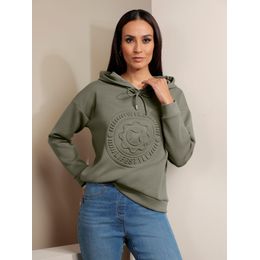 Longsweatshirt Heine, Damen, Gr. 50, khaki, 50% Modal, 44% Polyester, 6% Elasthan, unifarben, V-Ausschnitt, Sweatshirts