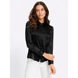 Langarmbluse Heine, Damen, Gr. 38, schwarz, 98% Polyester, 2% Elasthan, unifarben, Rundhals, Blusen