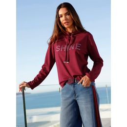 Sweatshirt Heine, Damen, Gr. 50, dunkelrot, 50% Modal, 44% Polyester, 6% Elasthan, gemustert, mehrfarbig, Sweatshirts Sweatshirt