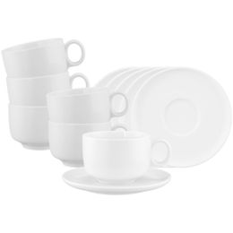 Tasse Seltmann Weiden "Milchkaffeetassen mit Untertassen Sento Home 350 ml 6er Set wei&szlig;", wei&szlig;, B:16,2cm H:9,2cm &Oslash;:16,2cm, Porzellan, Trinkgef&auml;&szlig;e, Tasse, Sp&uuml;lmaschinengeeignet, Mikrowellengeeignet, Ofenfest, Salamandergeeignet, K&uuml;hlschrankgeeignet, Gefrierschrankgeeignet