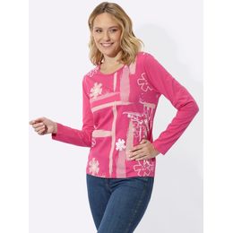 Rundhalsshirt Classic Basics "Rundhals-Shirt", Damen, Gr. 46, fuchsia, puder, bedruckt, 100% Baumwolle, gebl&uuml;mt, gemustert, mehrfarbig, Rundhals, Shirts Rundhalsshirt