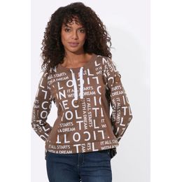 Sweatshirt Casual Looks, Damen, Gr. 52, braun, wei&szlig;, bedruckt, 50% Baumwolle, 50% Polyester, gemustert, mehrfarbig, Rundhals, Sweatshirts Sweatshirt