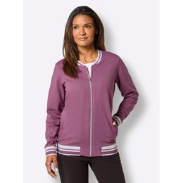 Langjacke feel good, Damen, Gr. 56/58, violett, wei&szlig;, 50% Baumwolle, 50% Polyester, unifarben, Jacken Langjacke