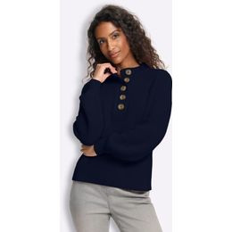 Strickpullover Heine "Pullover", Damen, Gr. 40, blau (marine), 100% Baumwolle, unifarben, Pullover Strickpullover