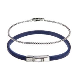 Armband PHILIPP BLANC "PBS03LS", dunkelblau, silber, Armb&auml;nder, Herren, 21cm / 20cm, Edelstahl Leder, Edelstahl, Leder, Armband