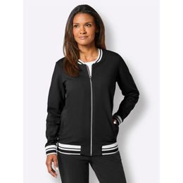 Langjacke feel good, Damen, Gr. 56/58, schwarz, wei&szlig;, 50% Baumwolle, 50% Polyester, unifarben, Jacken Langjacke