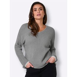 Strickpullover CREATION L PREMIUM "Lyocell-Baumwoll-Pullover", Damen, Gr. 48, grau (steingrau, meliert), 70% Lyocell, 30% Baumwolle, unifarben, Pullover Strickpullover