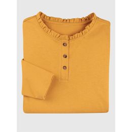 Langarmshirt Classic Basics "Langarm-Shirt", Damen, Gr. 38, gelb (ocker), 100% Baumwolle, unifarben, Rundhals, Shirts Langarmshirt
