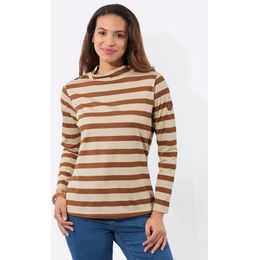 Stehkragenshirt Casual Looks "Stehkragen-Shirt", Damen, Gr. 42, cognac, sand, geringelt, 50% Baumwolle, 50% Modal, gemustert, gestreift, mehrfarbig, Shirts Stehkragenshirt