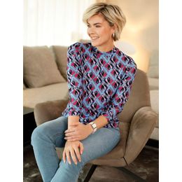 Stehkragenshirt Classic Basics "Winter-Shirt", Damen, Gr. 54, pink, bleu, bedruckt, 95% Polyester, 5% Elasthan, gemustert, mehrfarbig, Shirts Stehkragenshirt