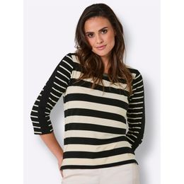 3/4-Arm-Shirt CREATION L PREMIUM "Lyocell-Shirt", Damen, Gr. 40, schwarz, elfenbein, gestreift, 96% Lyocell, 4% Elasthan, gemustert, gestreift, mehrfarbig, Rundhals, Shirts 3/4-Arm-Shirt